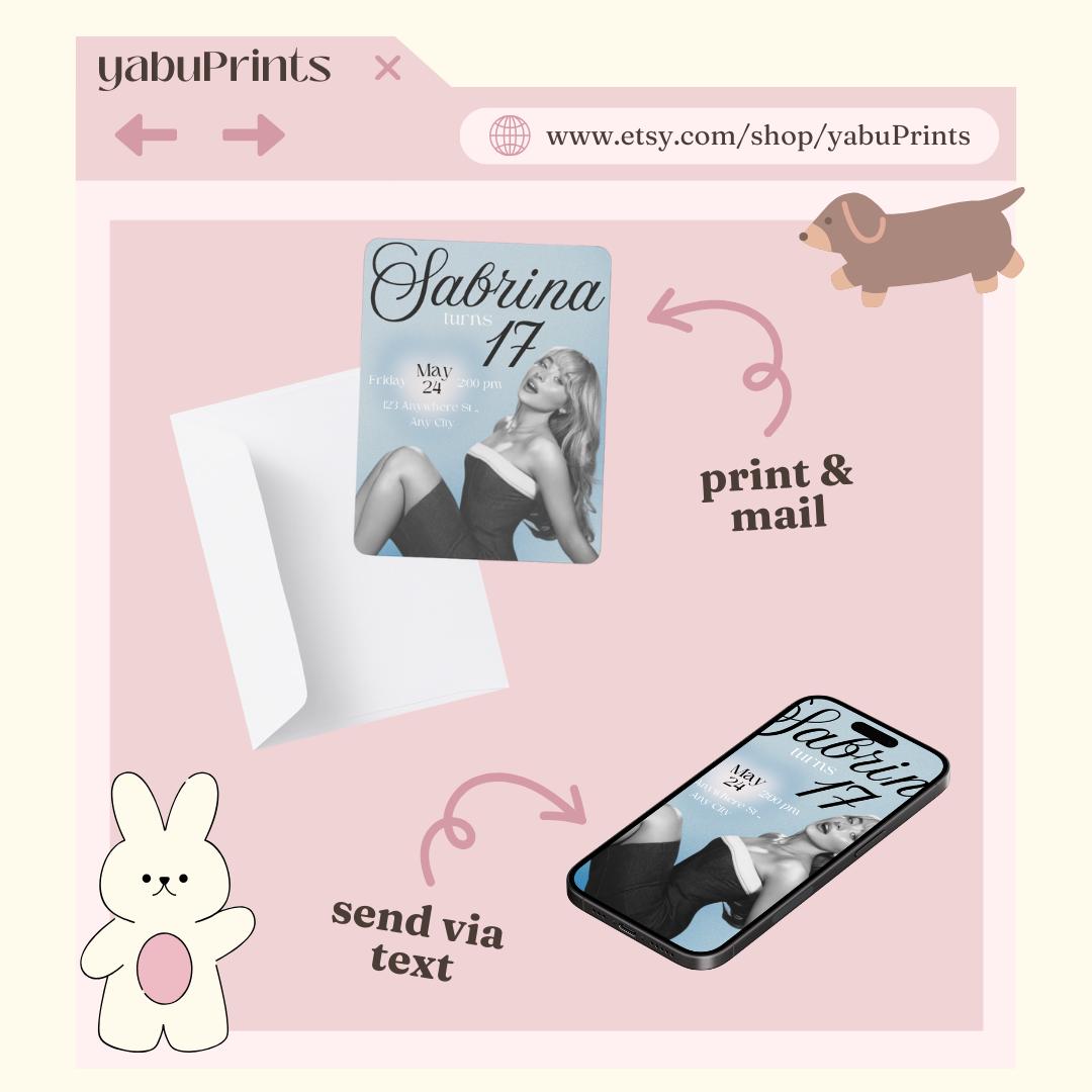 Editable Sabrina Carpenter Birthday Invitation, Sabrina Birthday Party ...