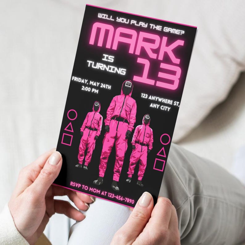 Editable Squid Game Birthday Invitation, Kids Party Invite Template ...