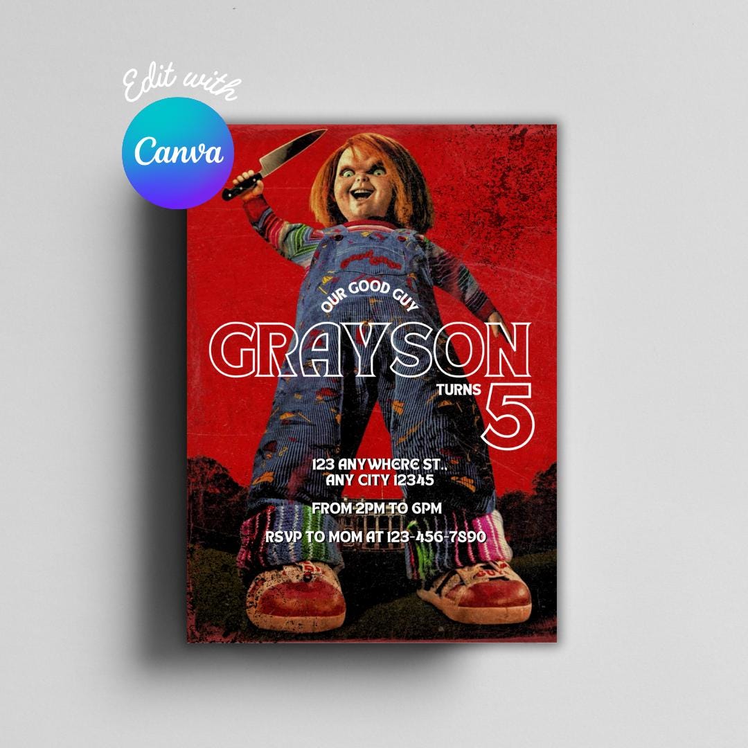 Chucky Childs Play Birthday Invitation, Halloween Birthday Party ...