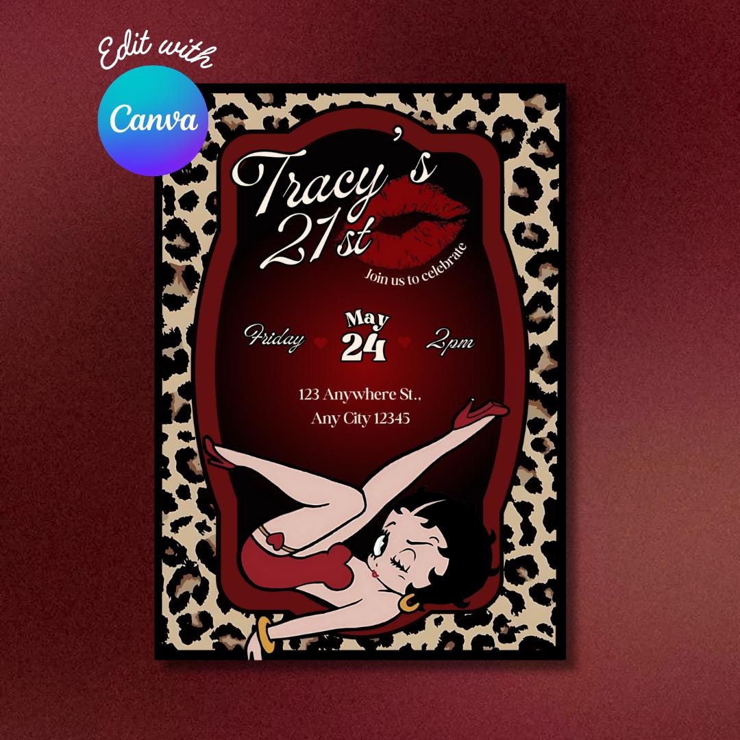 Editable Betty Boop Birthday Invitation, Red Leopard Birthday, Girls ...