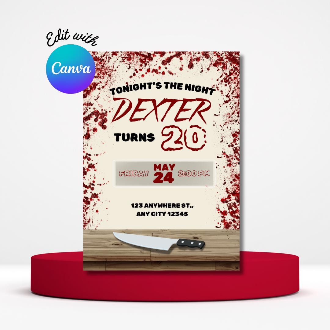Editable Dexter Birthday Invitation, Dexter Tv Series, Dexter Birthday ...
