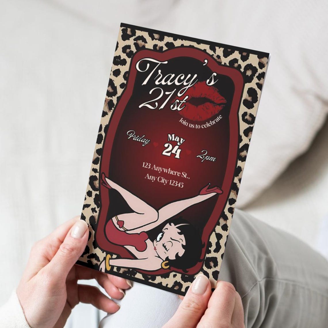 Editable Betty Boop Birthday Invitation, Red Leopard Birthday, Girls ...