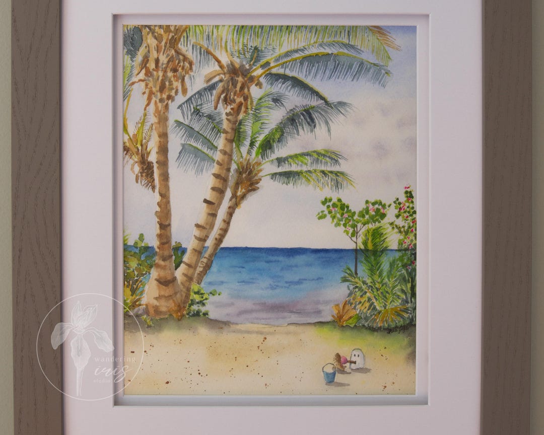 8x10 Original Watercolor Giclee Print Beach Scene With Palm Trees ...