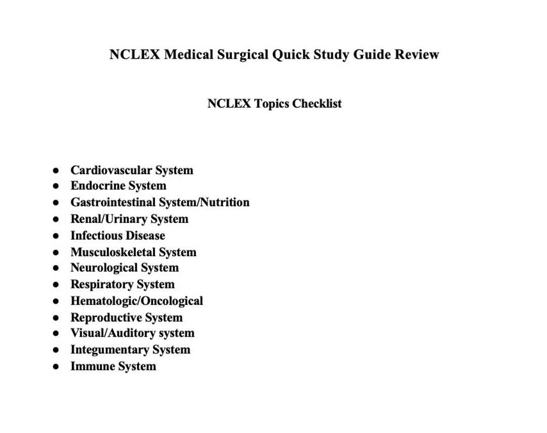 NCLEX Next Gen Medical Surgical Quick Study Guide Document Breakdown - Etsy