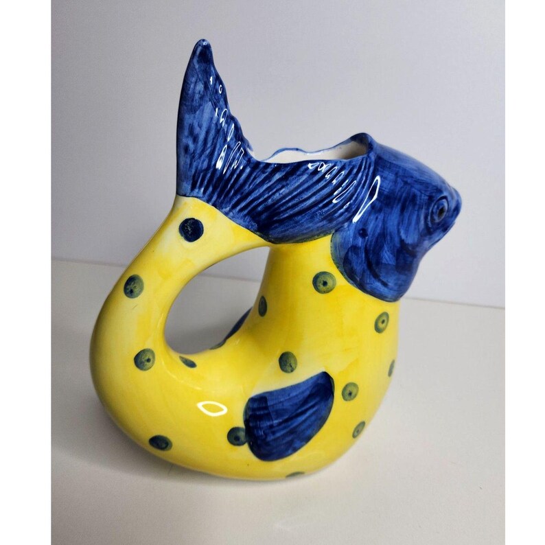 Andrea by Sadek Jay Willfred Portugal Blue and Yellow Fish Pitcher - Etsy