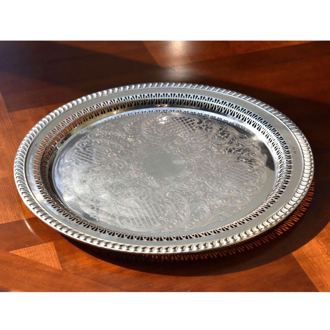 Vintage Leonard Silverplate Tray 15 Inch Pierced Gallery Victorian ...