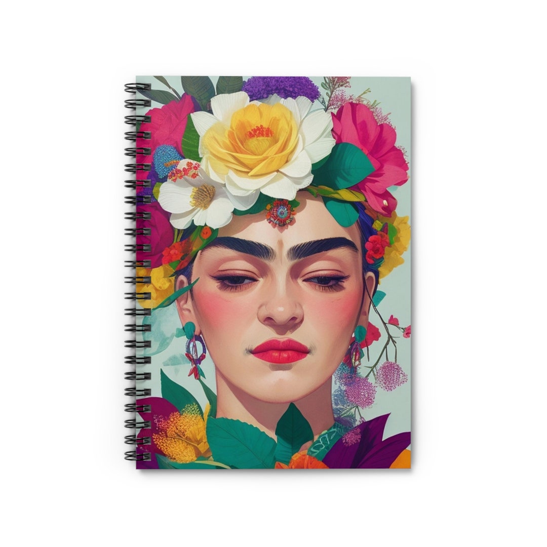 Frida Kahlo Cubist Portrait Spiral Ruled Notebook Floral Fun 59 Sheets ...