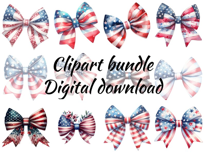 American Bow Clipart Bundle, 4th of July PNG, Coquette Bow PNG Bundle ...