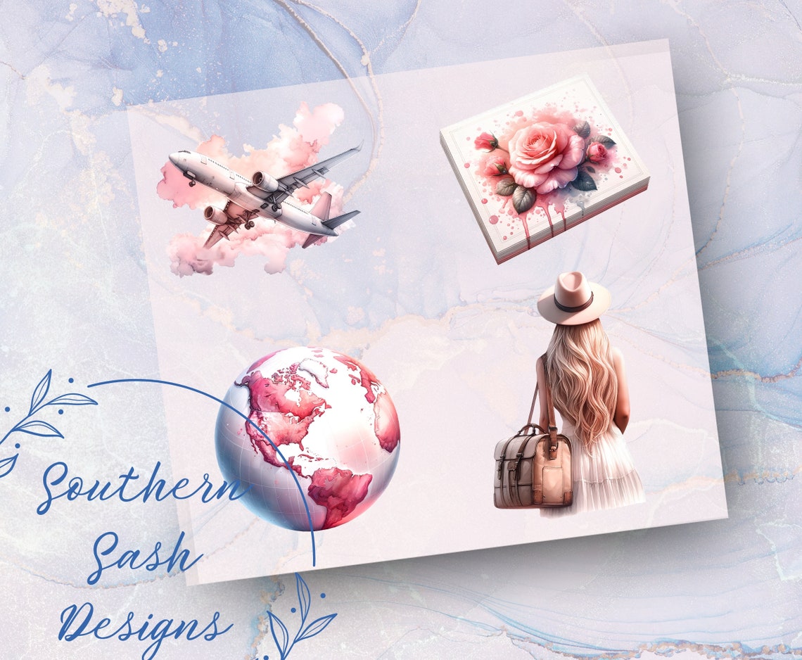 Pink Travel Clip Art, Girly Travel Clipart, Watercolor Traveler Girl ...