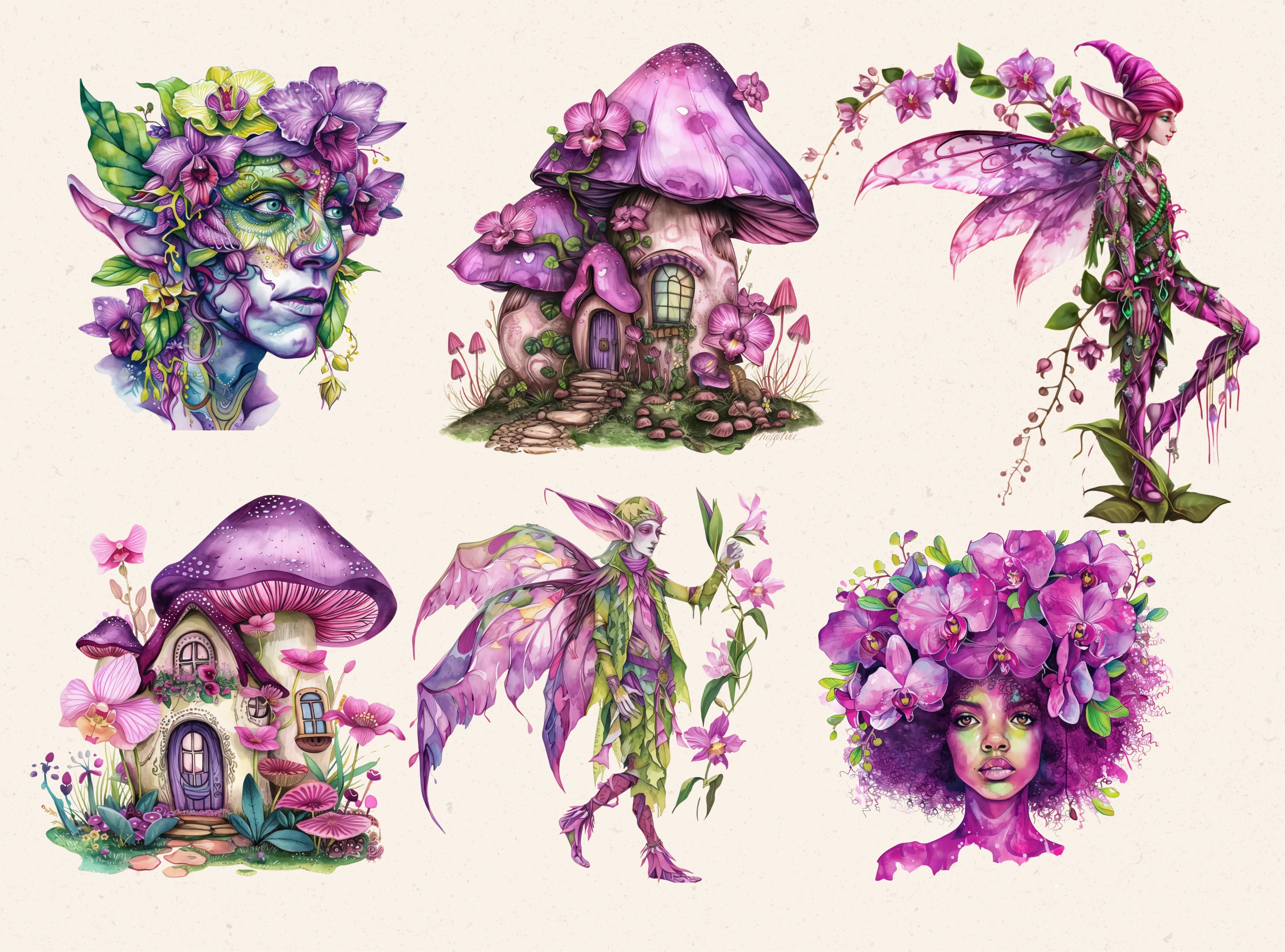 Magical Flower Fairy Garden Clipart, Forest Elf Clipart, Clipart ...