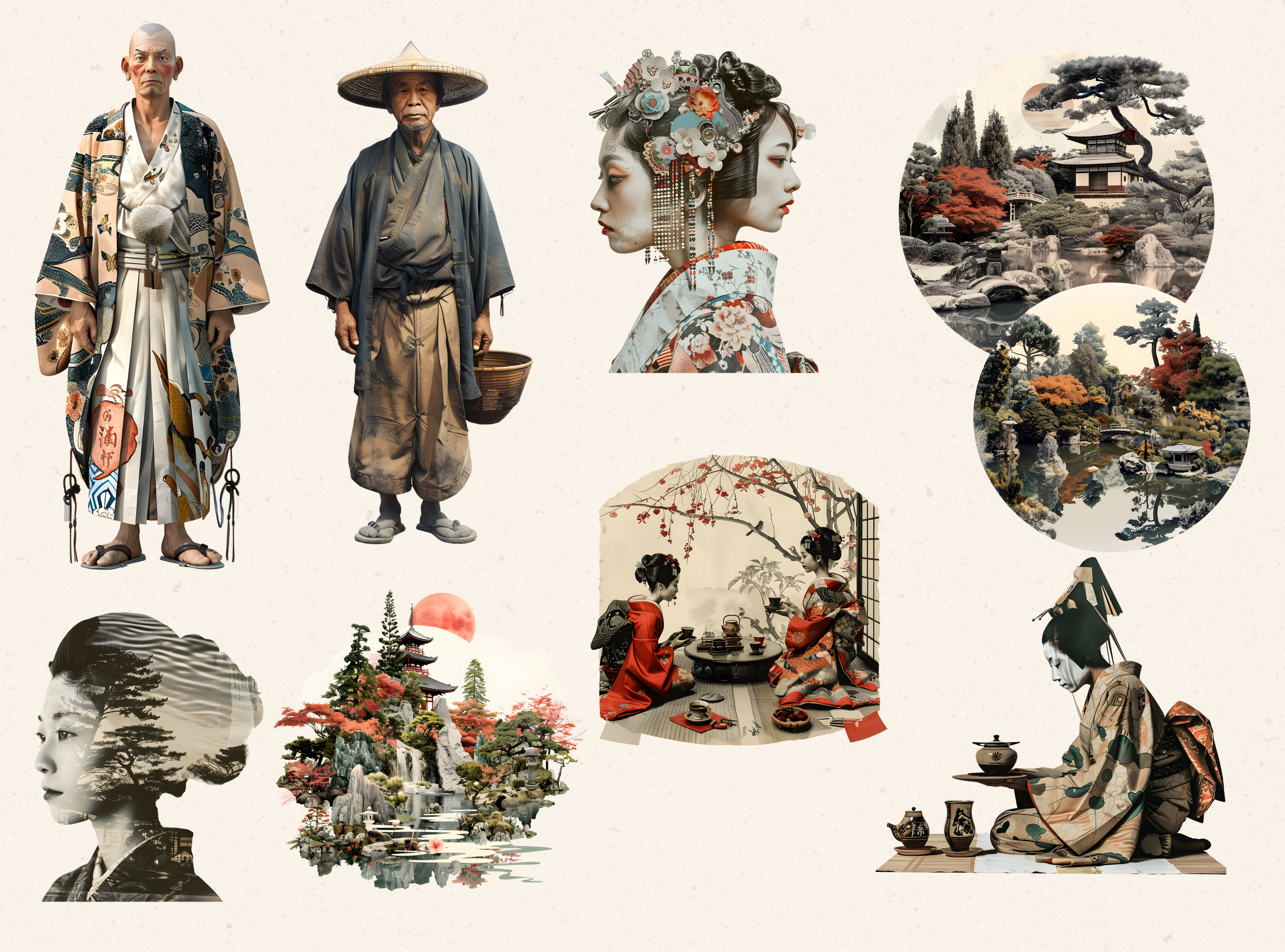 Surreal Clipart, Japanese Garden Clipart, Edo Period Clipart Bundle ...