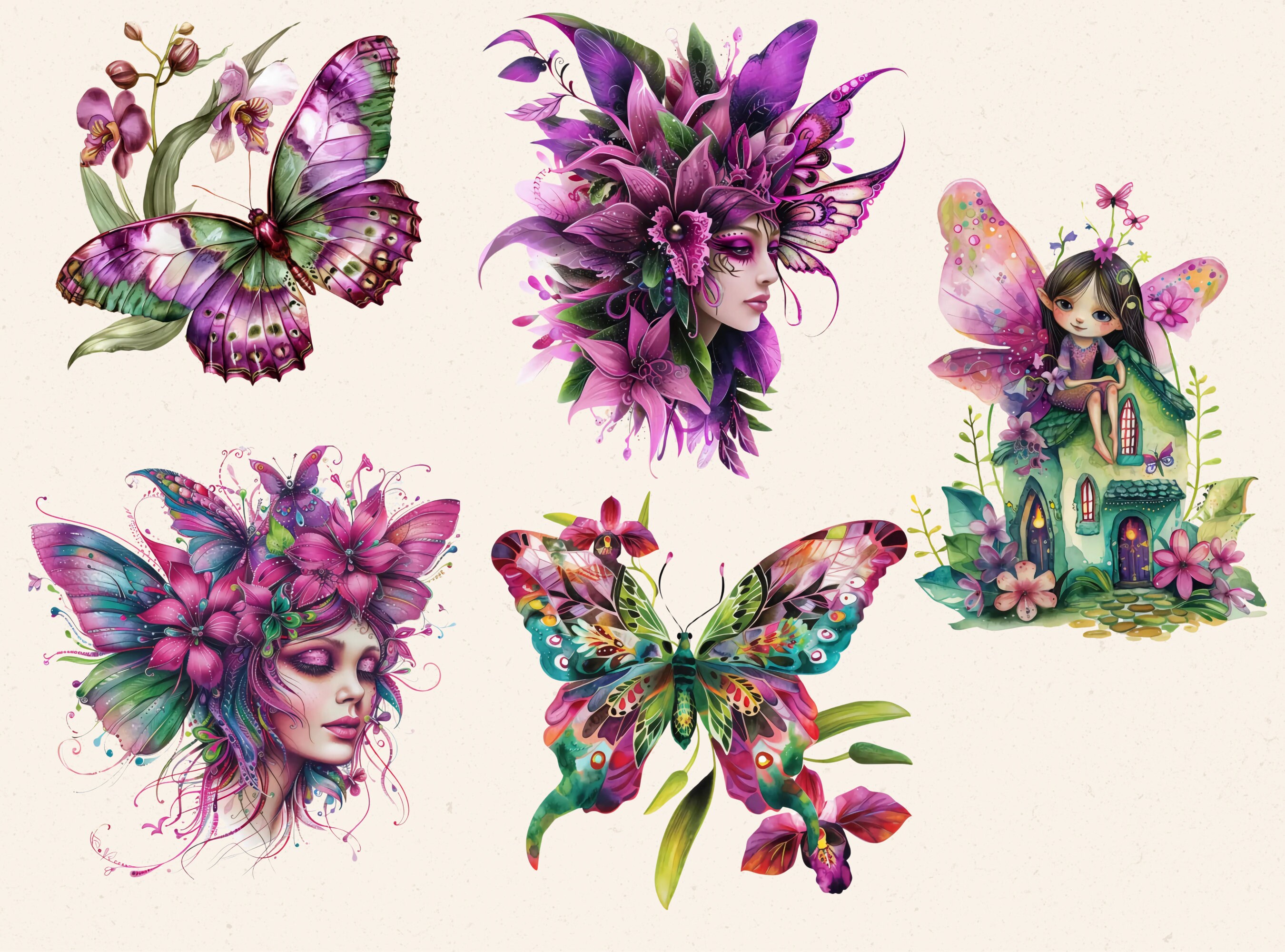 Magical Flower Fairy Garden Clipart, Forest Elf Clipart, Clipart ...