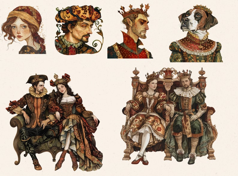 Renaissance Clipart, Whimsical Renaissance Png, Kings and Queens ...