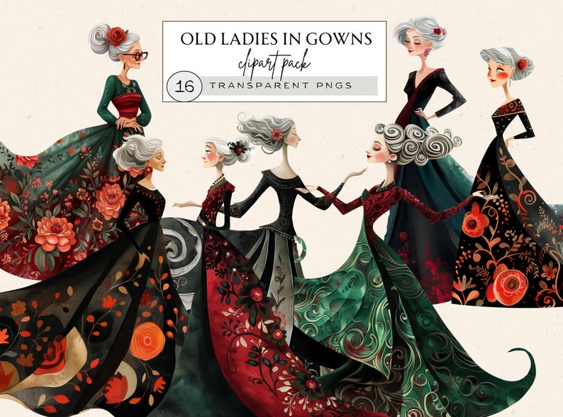 Funny Old Ladies Clipart, Old Lady Png, Grandmothers in Gowns, Old Lady ...
