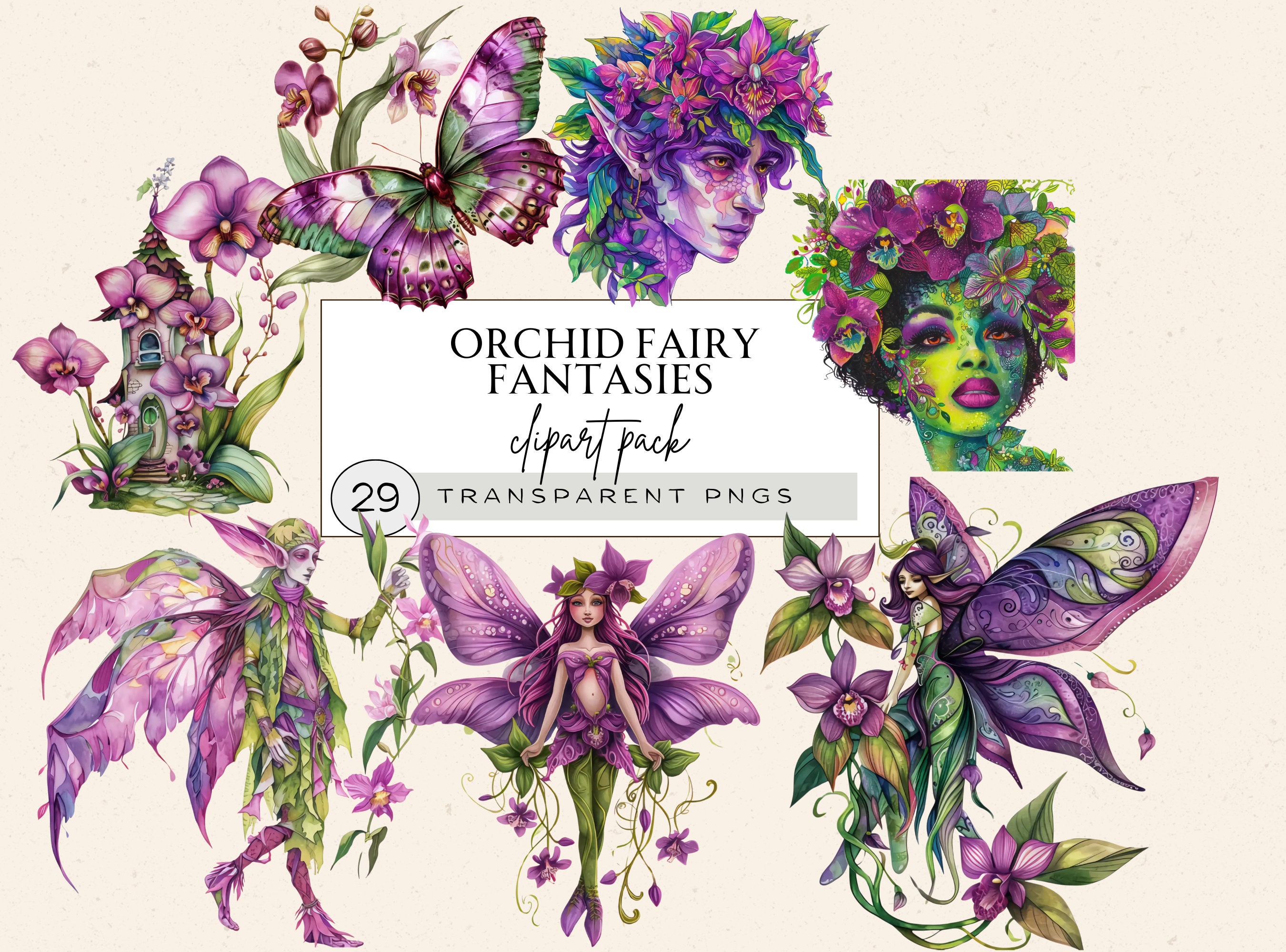 Magical Flower Fairy Garden Clipart, Forest Elf Clipart, Clipart ...