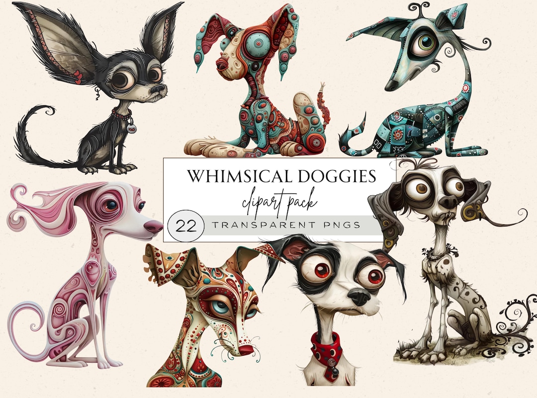 Quirky Dog Clipart, Watercolor Quirky Dogs Clipart, Surreal Clipart ...