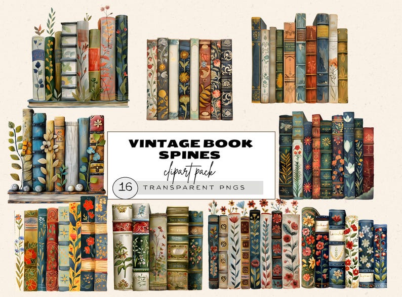Clipart of Book Spines, Clipart Pack for Book Lovers, Book Border ...
