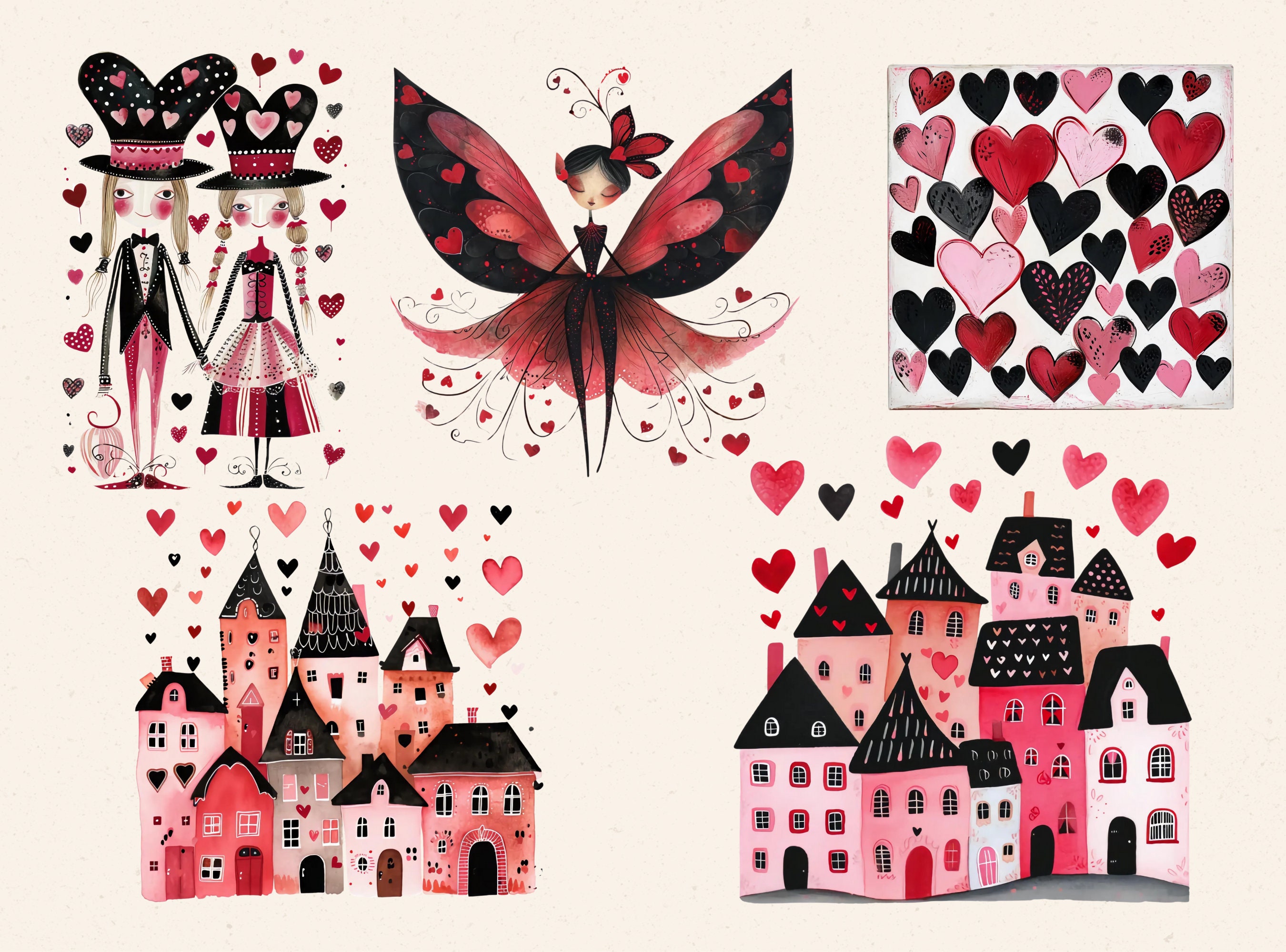 Valentine House Clipart, Valentines Envelope Clipart, Whimsical House ...