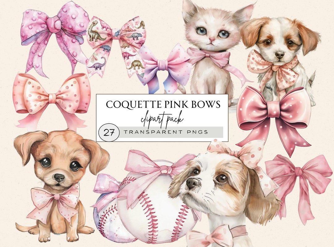 Coquette Pink Bow Clipart, Coquette Ribbon Clipart, Coquette Bow ...