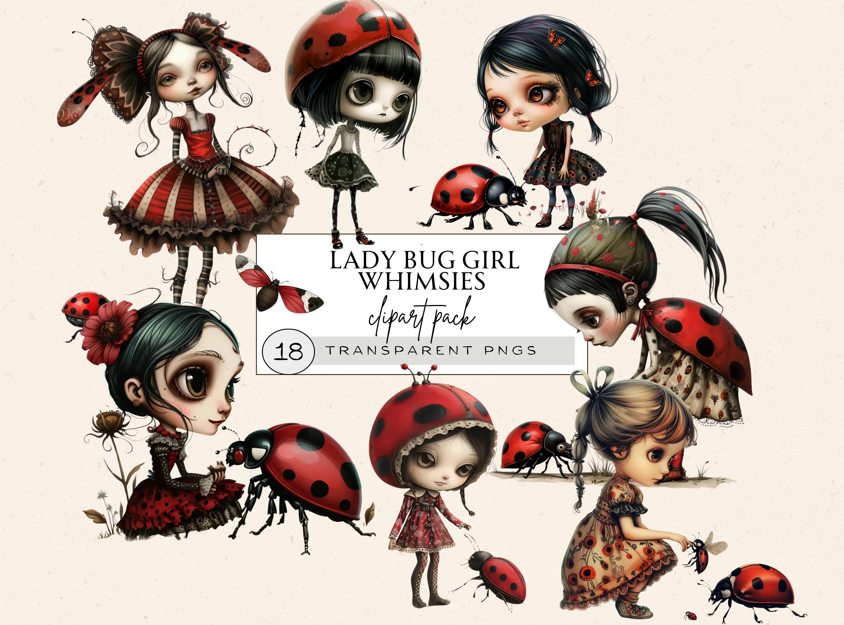 Lady Bug Clipart, Lady Bug Png, Quirky Girls Clipart, Clipart Whimsical ...