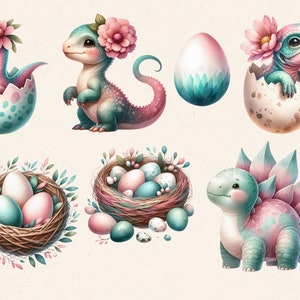 Girly Dinosaur Clipart, Cute Dinosaur Themed Watercolor Clipart ...