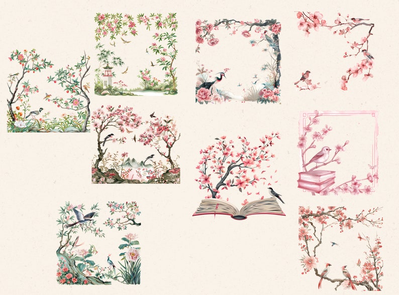 Chinoiserie Frame Clipart, Chinoserie Clipart Pink, Book Border Clipart ...