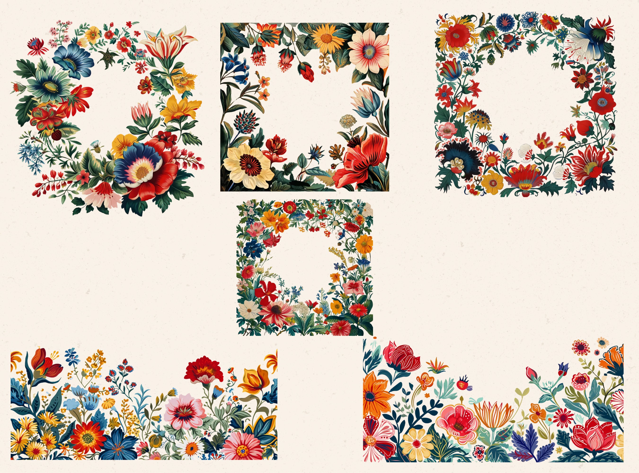 Folk Floral Clipart, Watercolor Floral Border Clipart, Summer Flowers ...