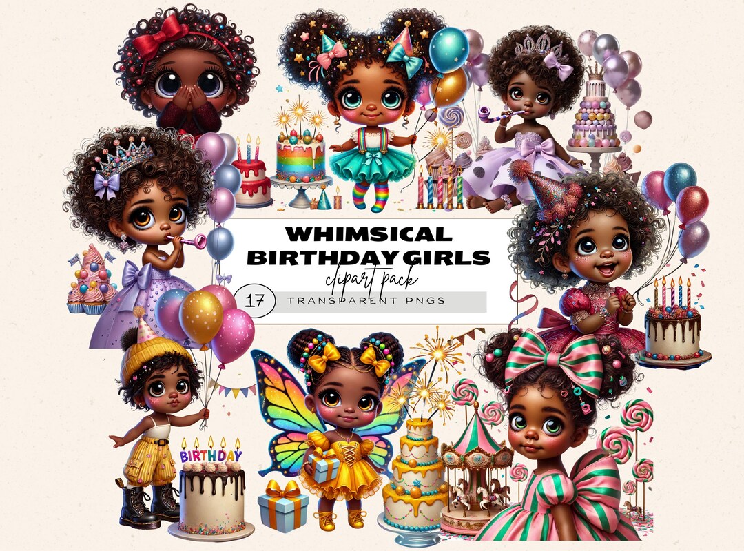 Quirky Birthday Girl Clipart, Quirky Girl Clipart Whimsical Ephemera ...