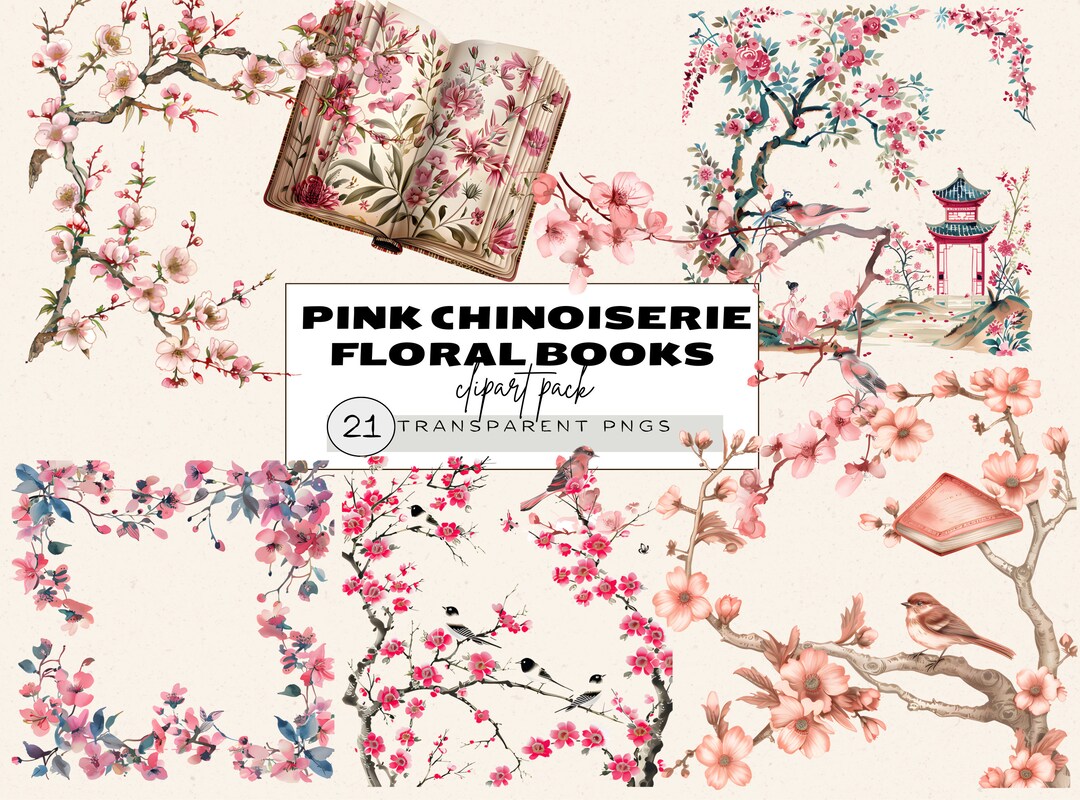 Chinoiserie Frame Clipart, Chinoserie Clipart Pink, Book Border Clipart ...