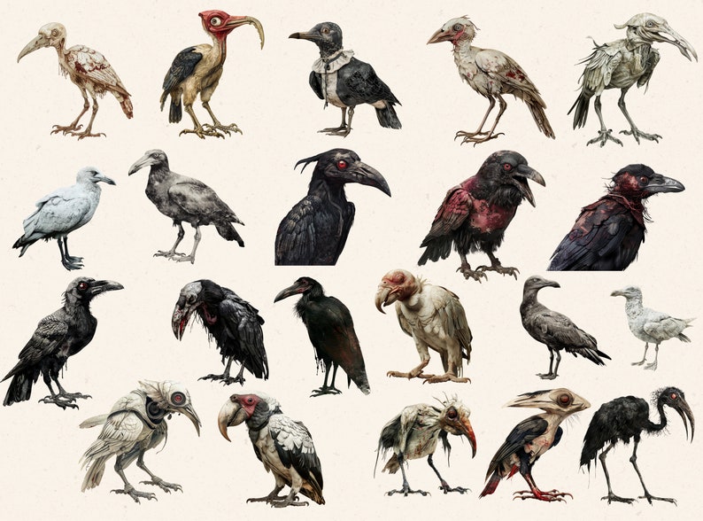 Quirky Bird Clipart, Coastal Birds, Ugly Scary Birds Illustrations ...