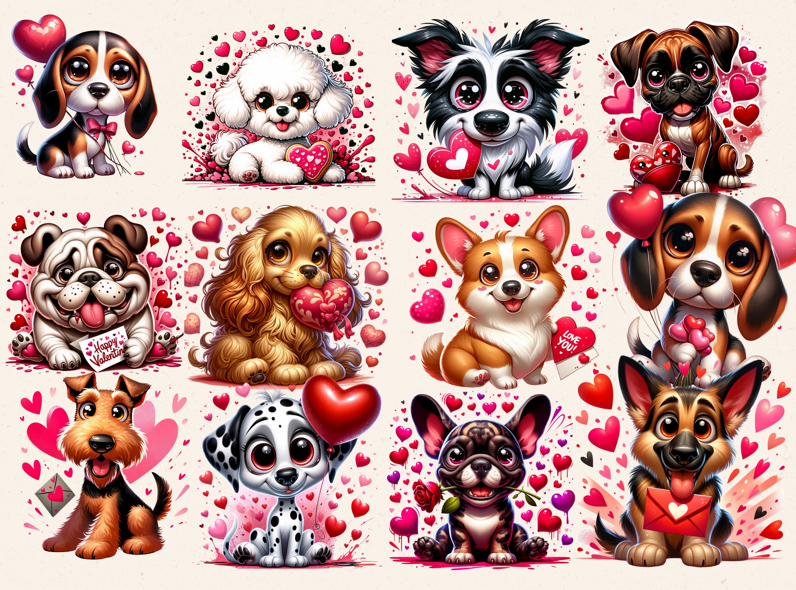 Valentines Puppies Clipart, Dog Breeds Clipart, Valentine Dog Breeds ...