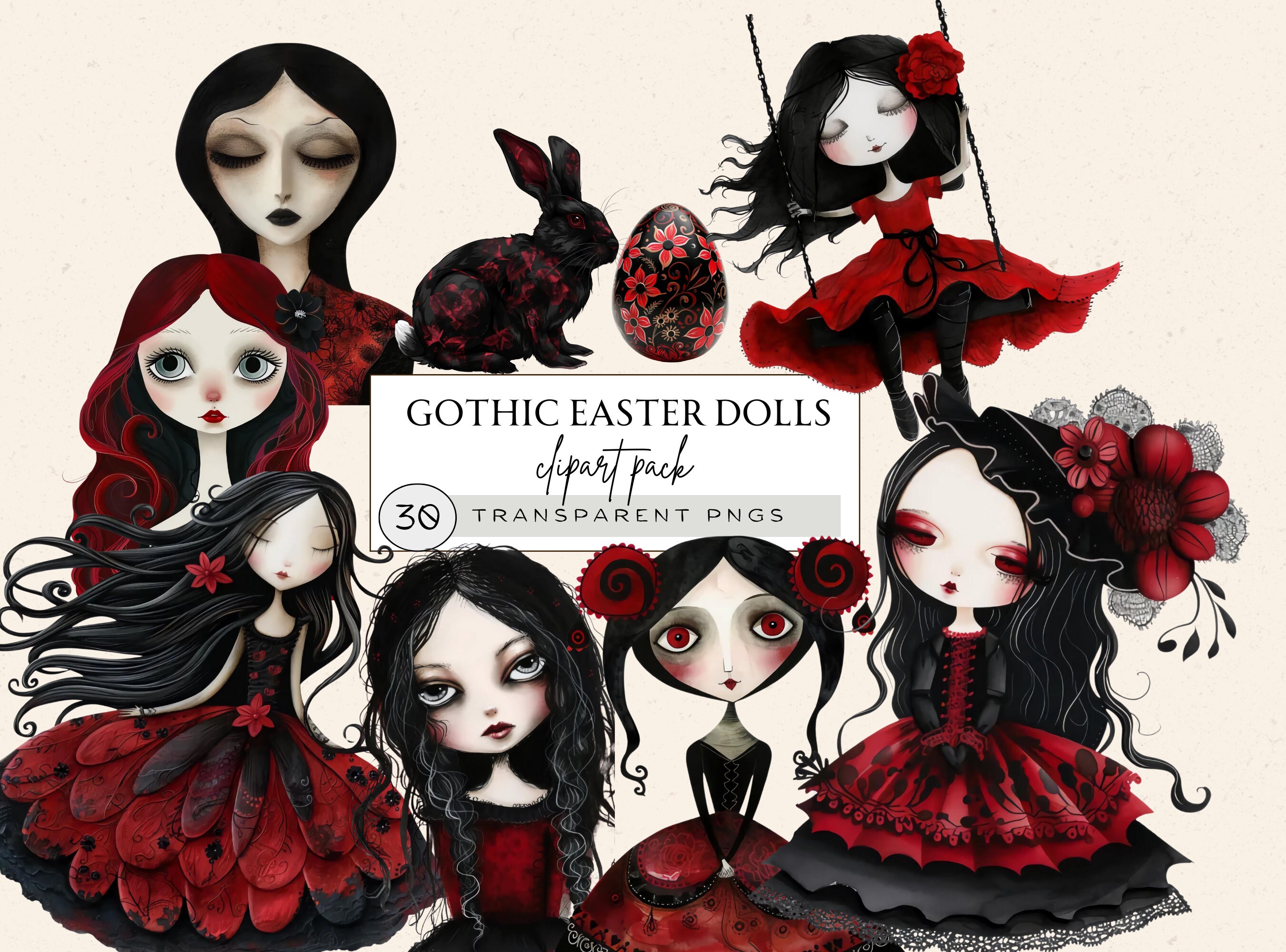 Gothic Easter Clipart, Gothic Girl Clipart, Watercolor Paper Dolls ...