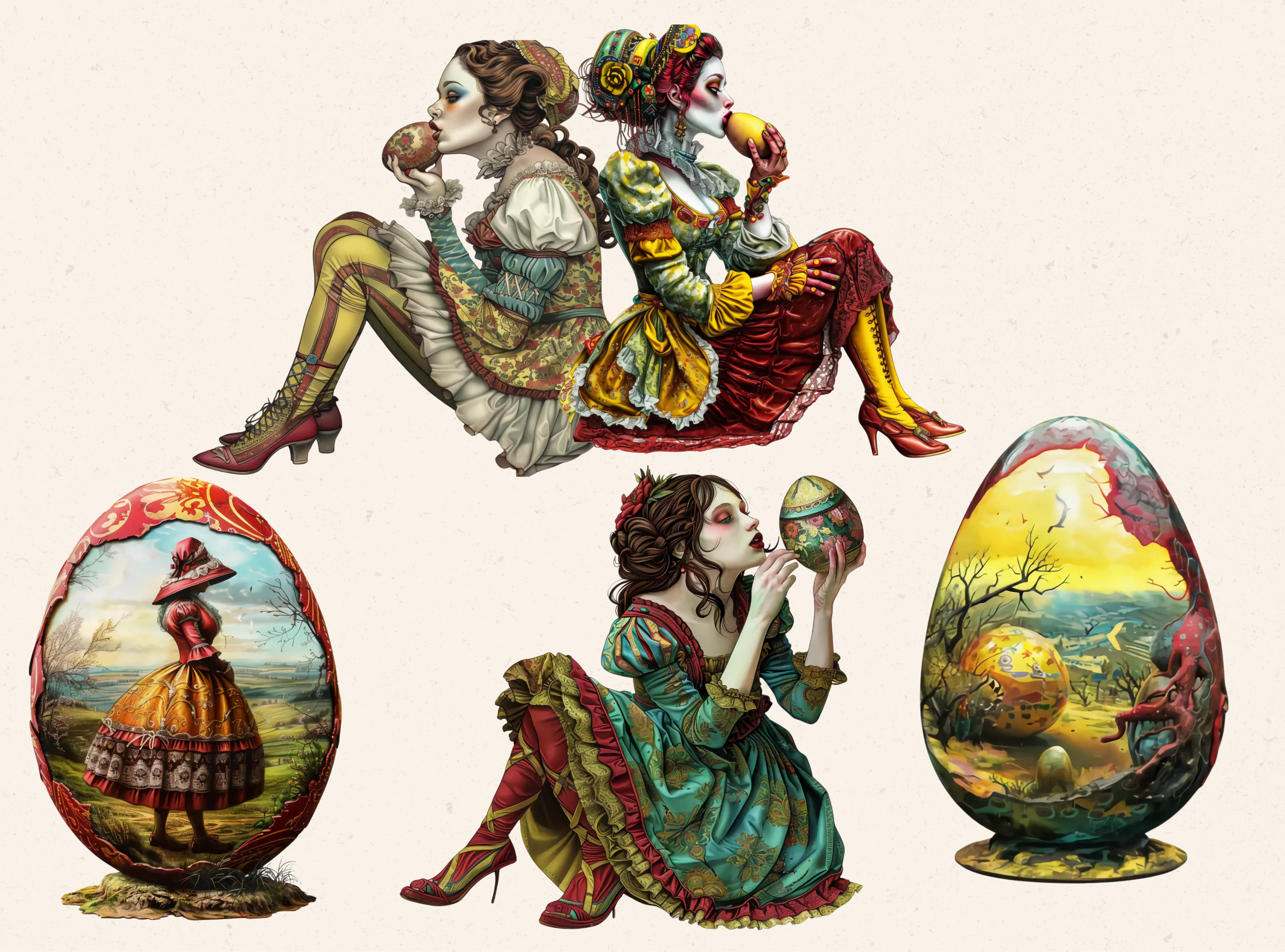 Surreal Clipart, Vintage Easter Bunny Clipart, Whimsical Easter Clipart ...