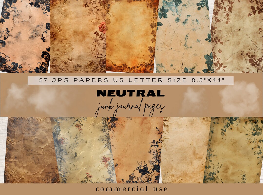 Neutral Junk Journal Kit, Junk Journal Base, Floral Junk Journal Page ...