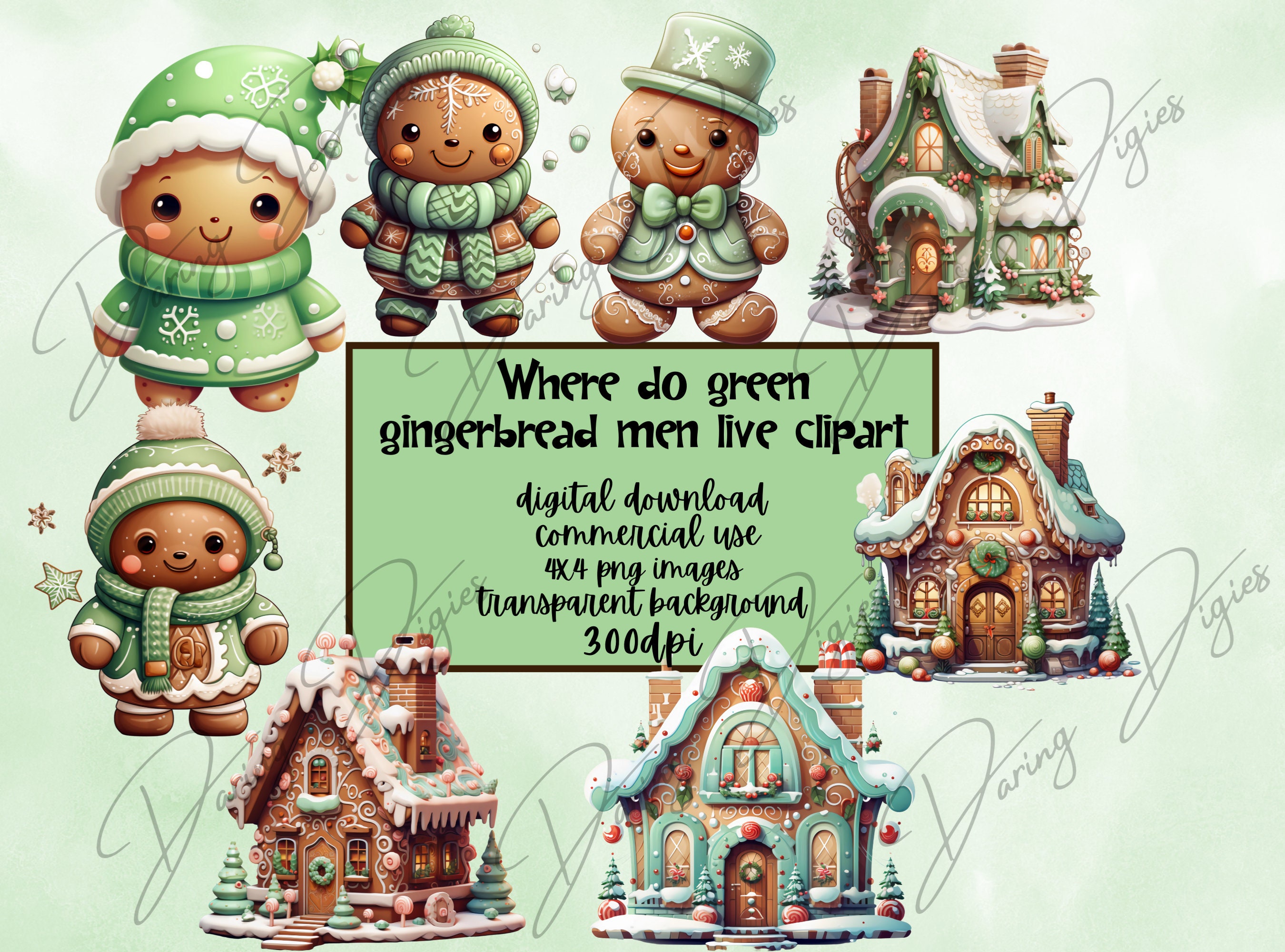 Pastel Gingerbread Clipart, Mega Bundle Pink, Blue, Green, Black and ...
