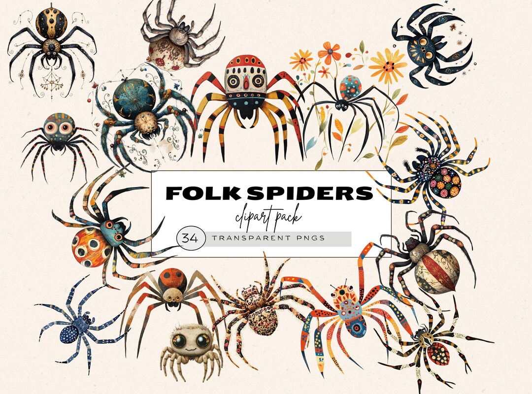Folk Spiders Clipart, Surreal Spider Clipart, Peculiar Animals, Spider ...