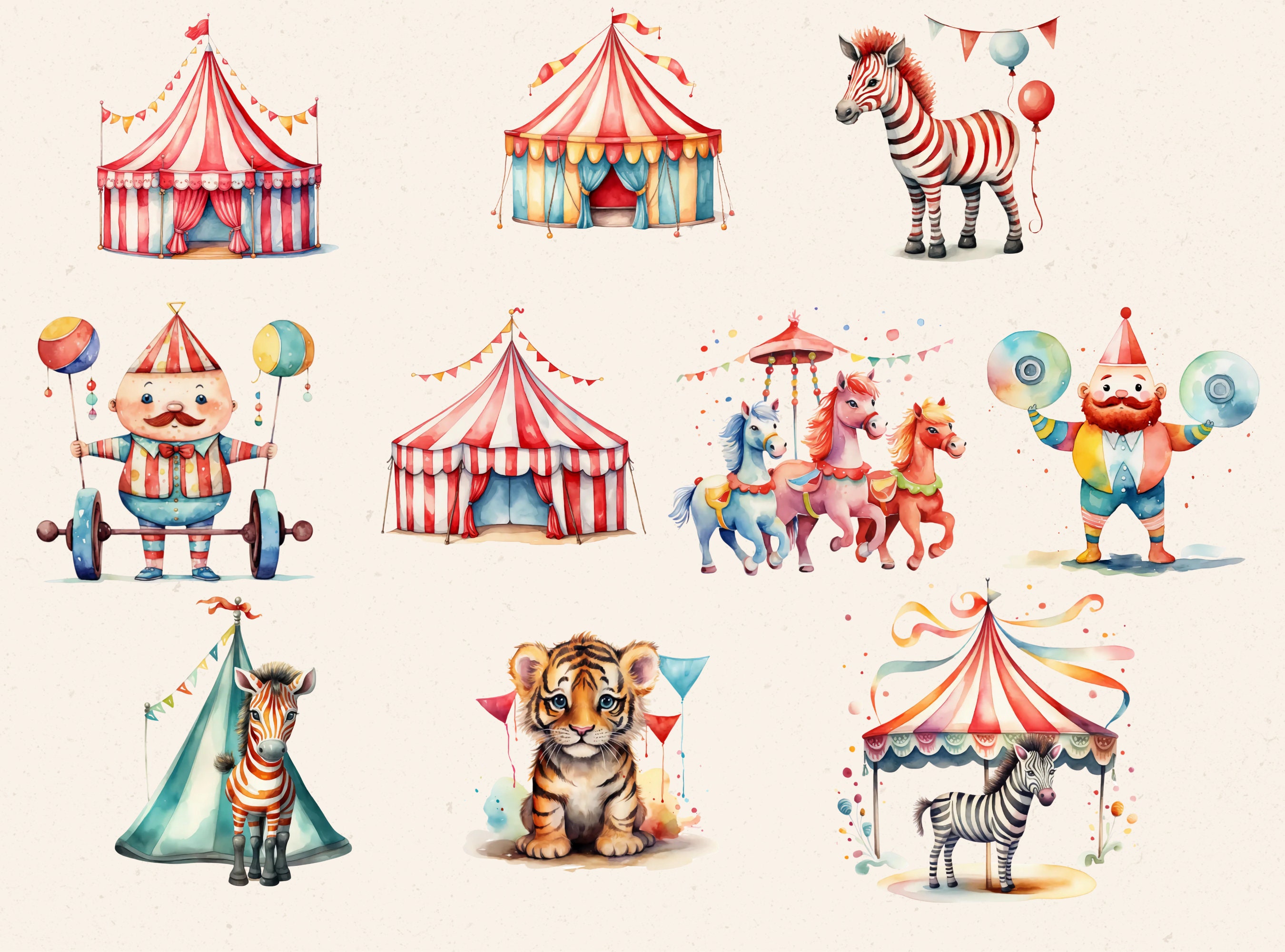 Vintage Circus Clipart, Circus Digital Clipart, Circus Watercolor ...