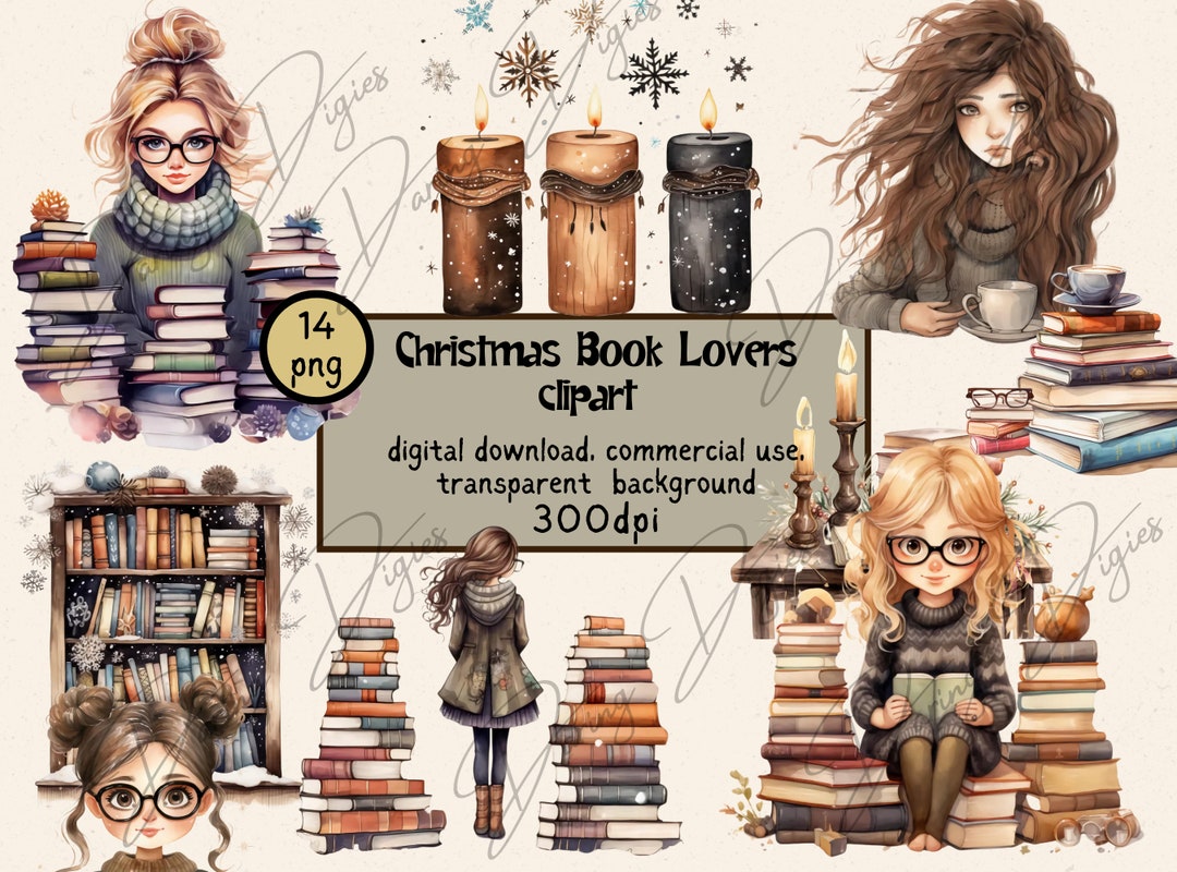 Christmas Books Clipart, Bookworm Clipart, Reading Girls, Candles ...