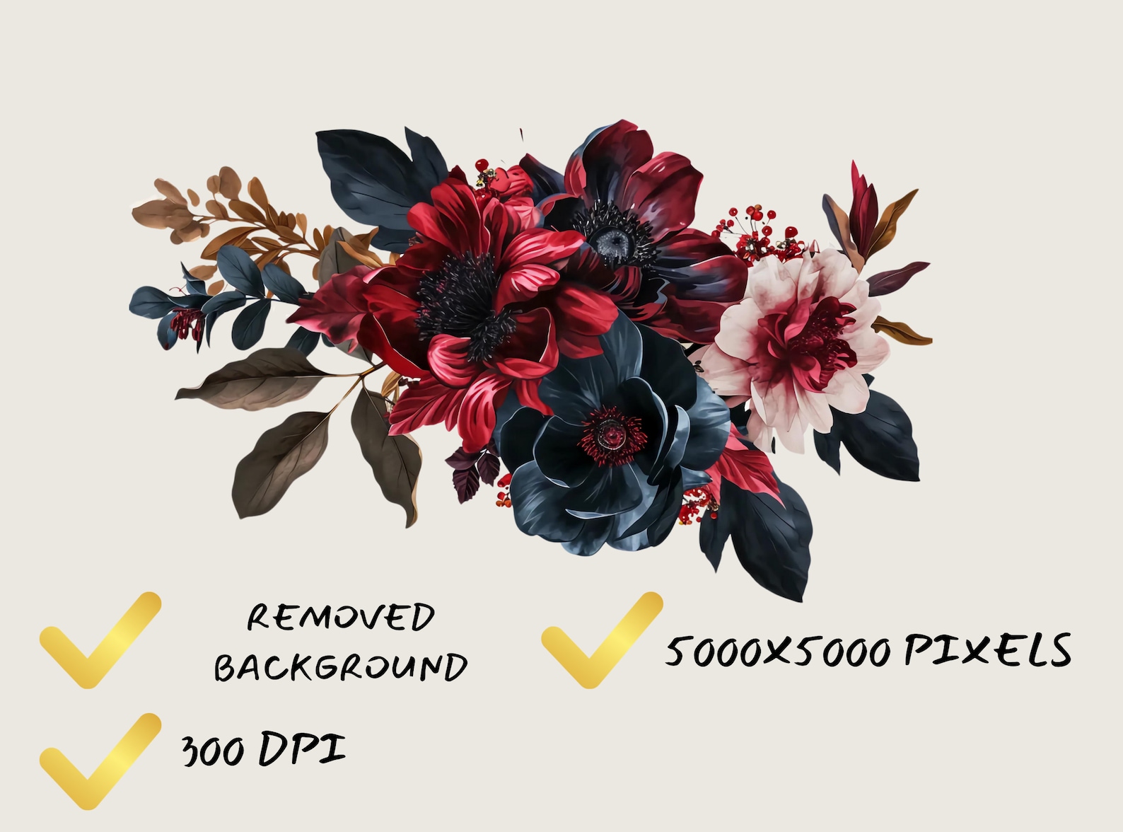 Floral Clipart Classic Wedding, Burgundy Flower Clipart, Moody Florals ...