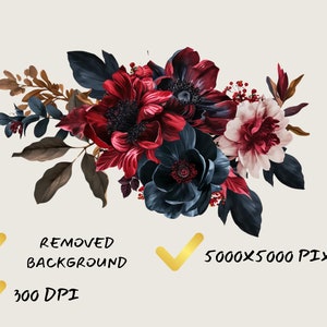 Floral Clipart Classic Wedding, Burgundy Flower Clipart, Moody Florals ...