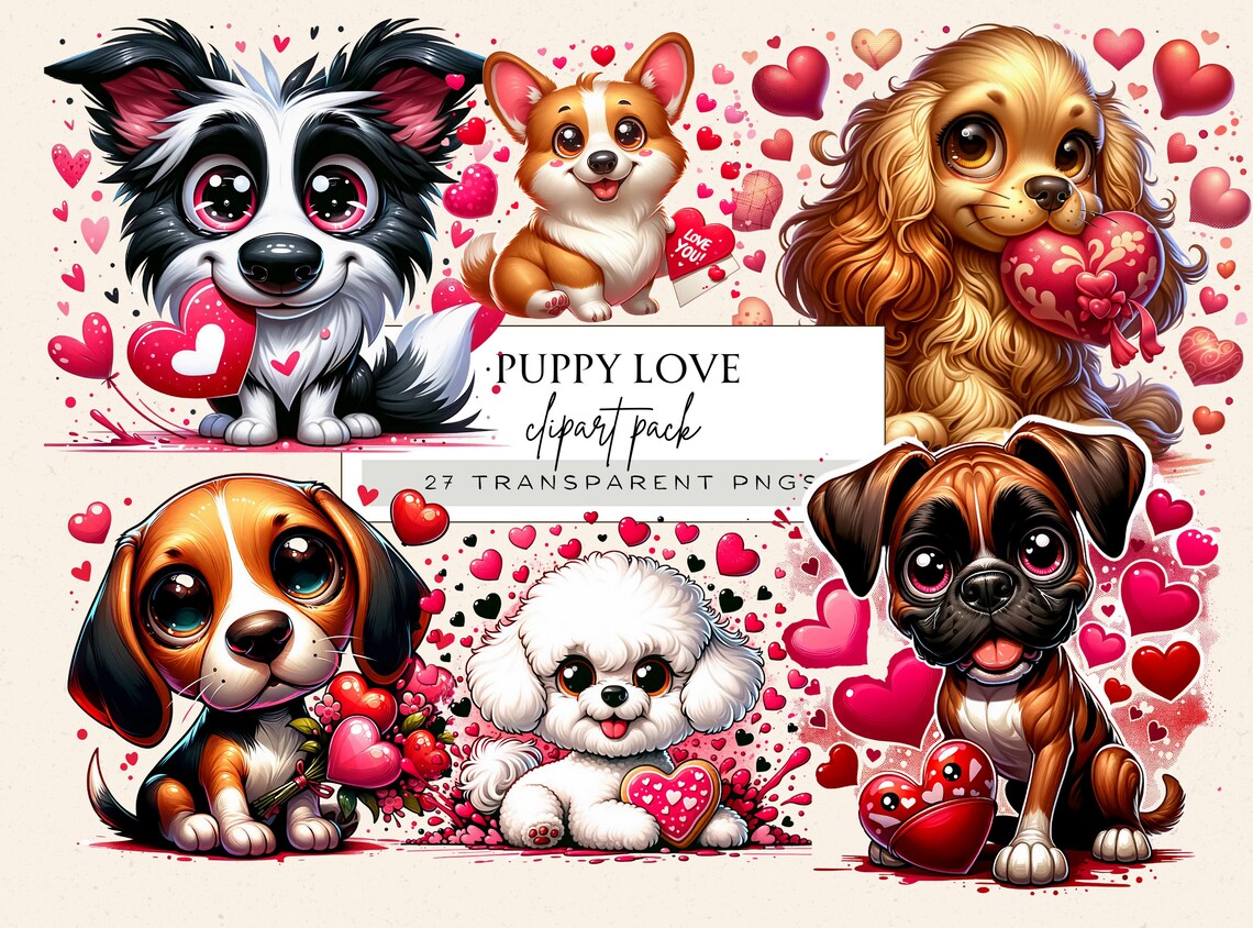 Valentines Puppies Clipart, Dog Breeds Clipart, Valentine Dog Breeds ...