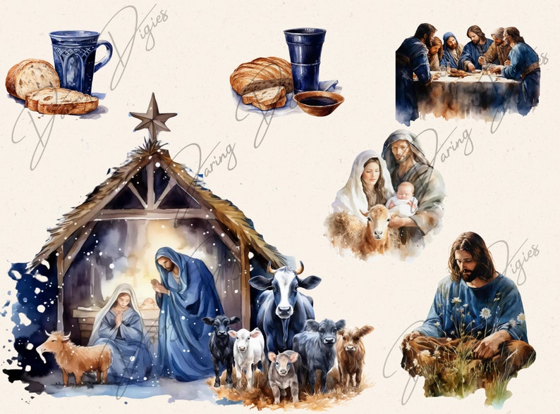 Nativity Scene Watercolor Clipart Bundle, Christmas Nativity Scene ...