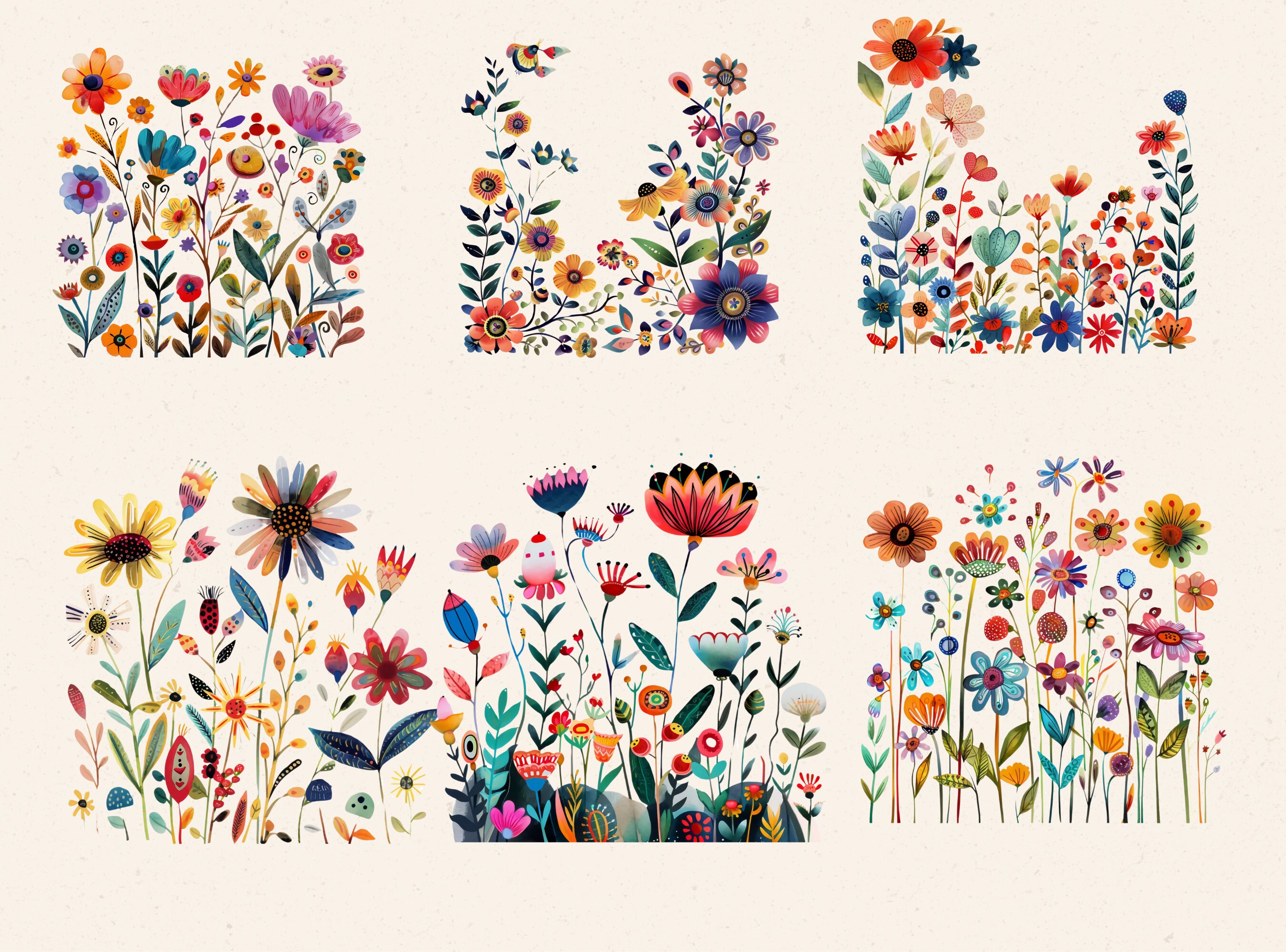 Watercolor Floral Border Clipart Bundle, Wild Flowers Border Clipart ...