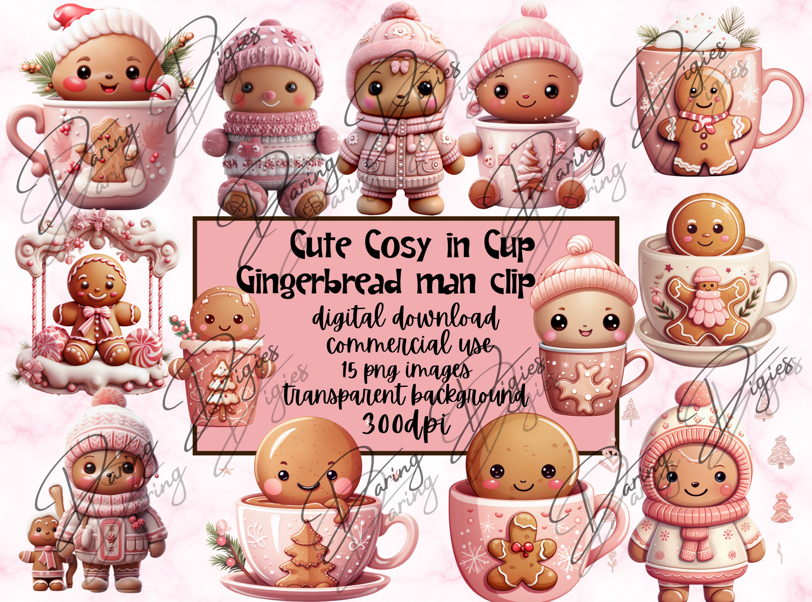 Pastel Gingerbread Clipart, Mega Bundle Pink, Blue, Green, Black and ...