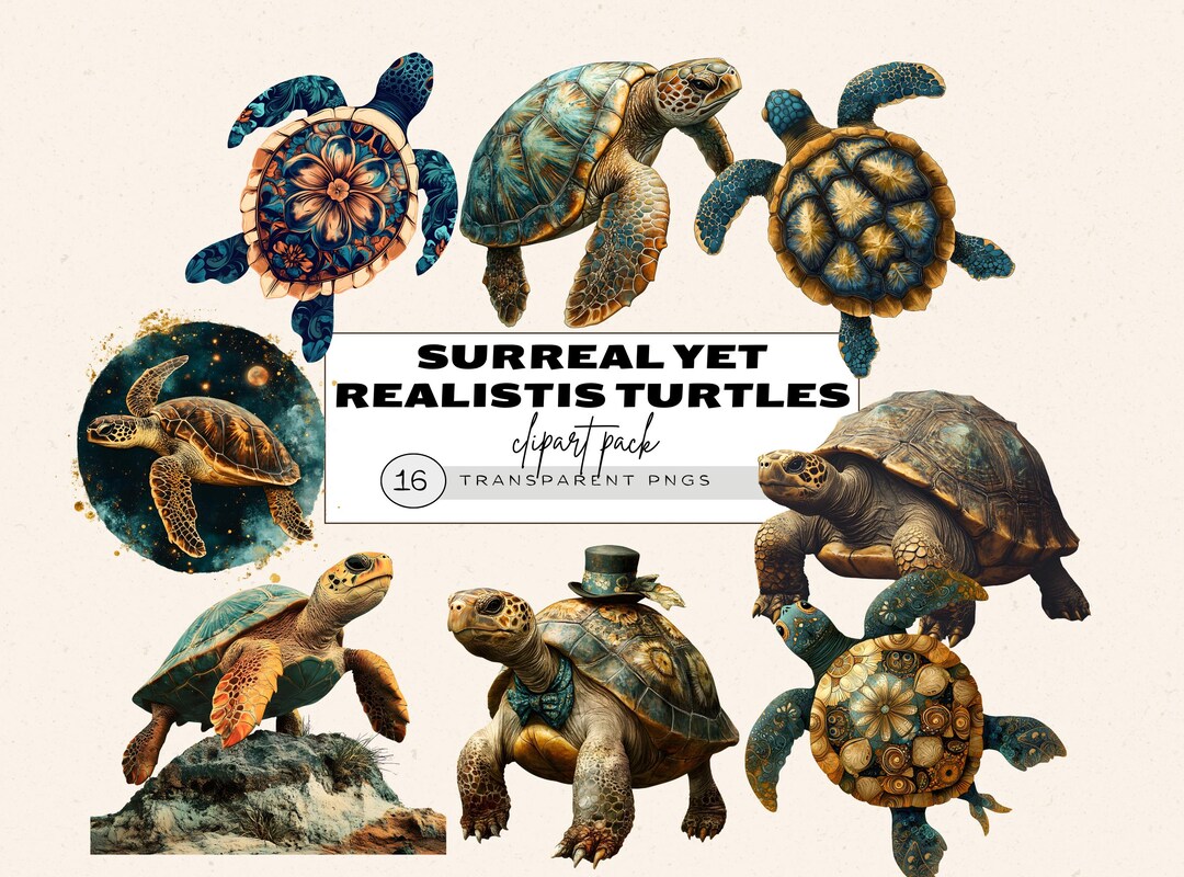 Surreal Realistic Turtles, Watercolor Baby Turtle Clipart, Sea Turtle ...