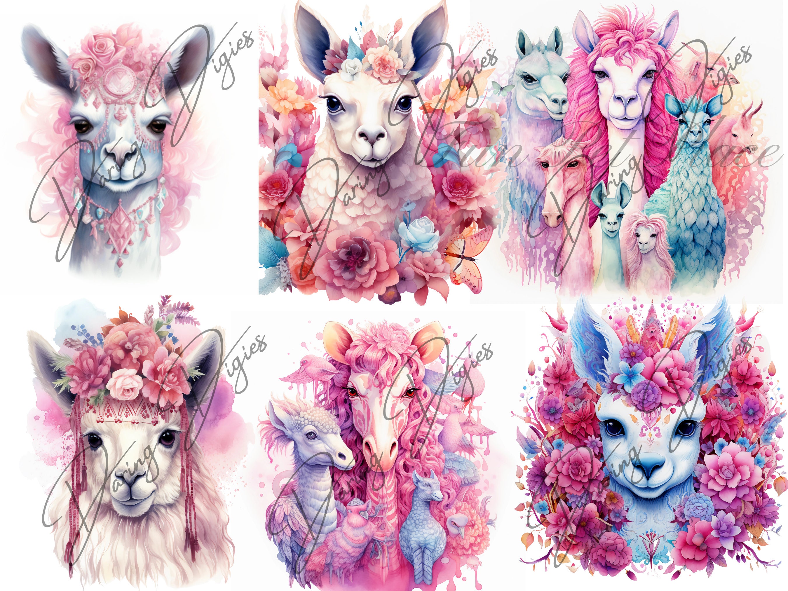 Watercolor Llama Bundle Clipart, Watercolor Llama Png, Watercolor ...