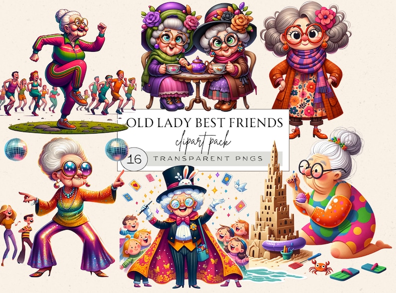 Funny Old Ladies Clipart, Old Lady Friends Clipart, Funny Grandma ...