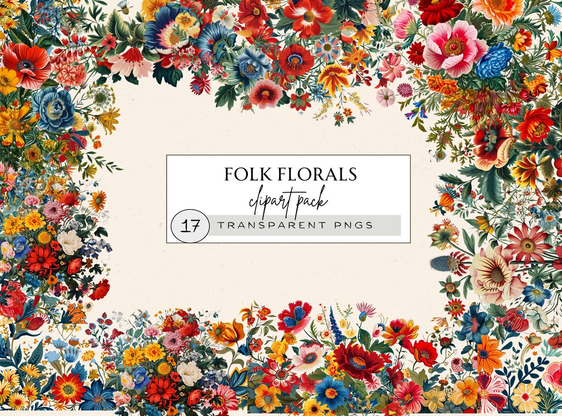 Folk Floral Clipart, Watercolor Floral Border Clipart, Summer Flowers ...