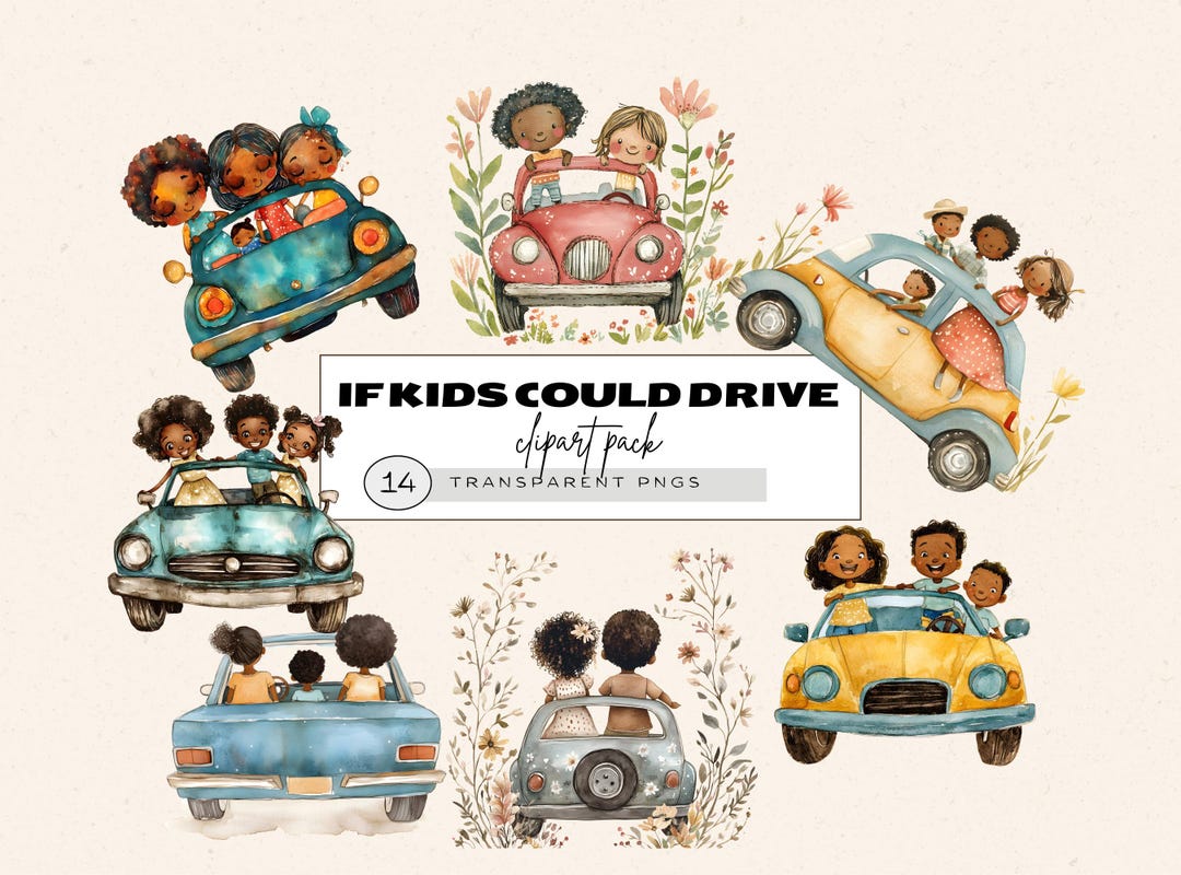 Kids Driving Car Clipart Pack, Nursery Birthday Clipart, Little Racer ...