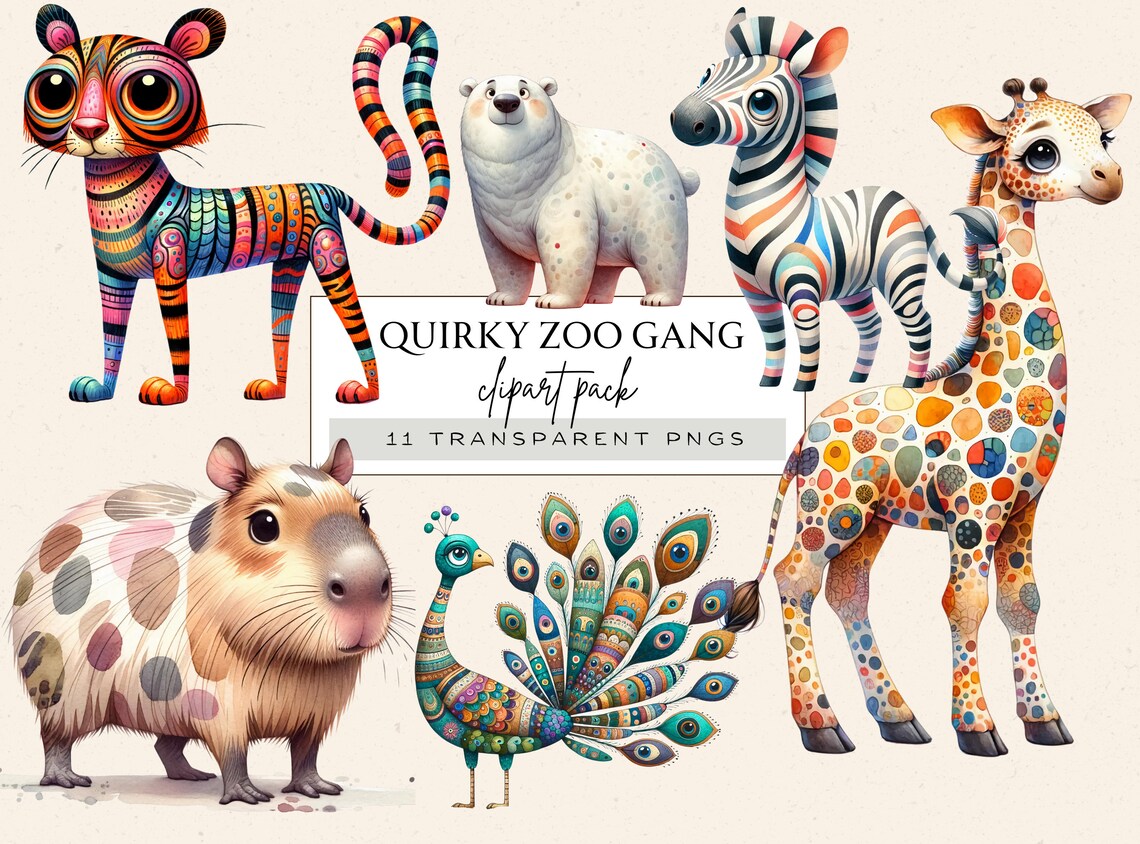 Quirky Animals Clipart, ZOO Animals Clipart, Capybara Watercolor ...